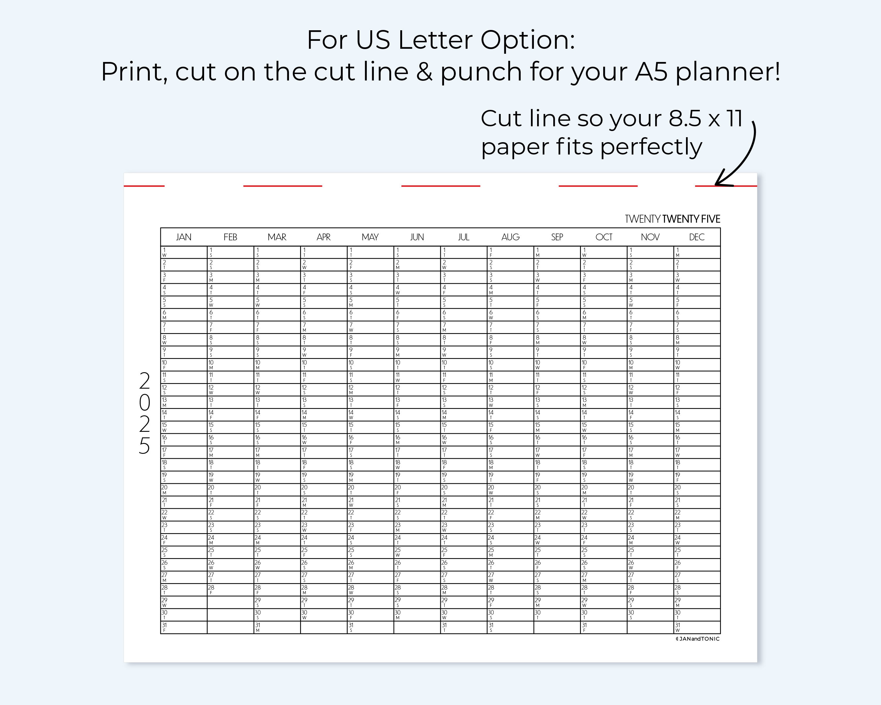 2025 Year Printable Planner, Foldout for A5 Planners, Prints on US ...