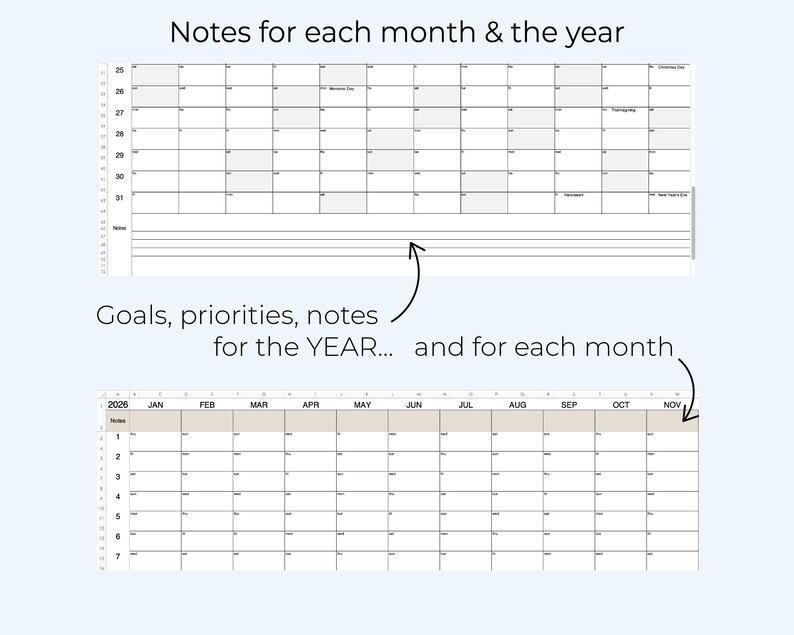 Year Planner Excel Spreadsheet, Family, School, Professional, Travel ...