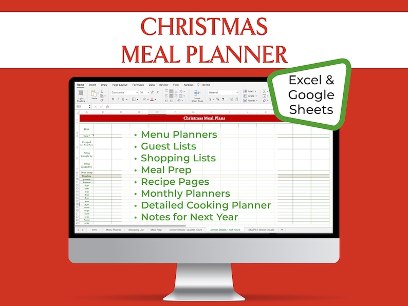 Meal Planner Spreadsheet for Hosting Dinners, Parties and More! Menu ...