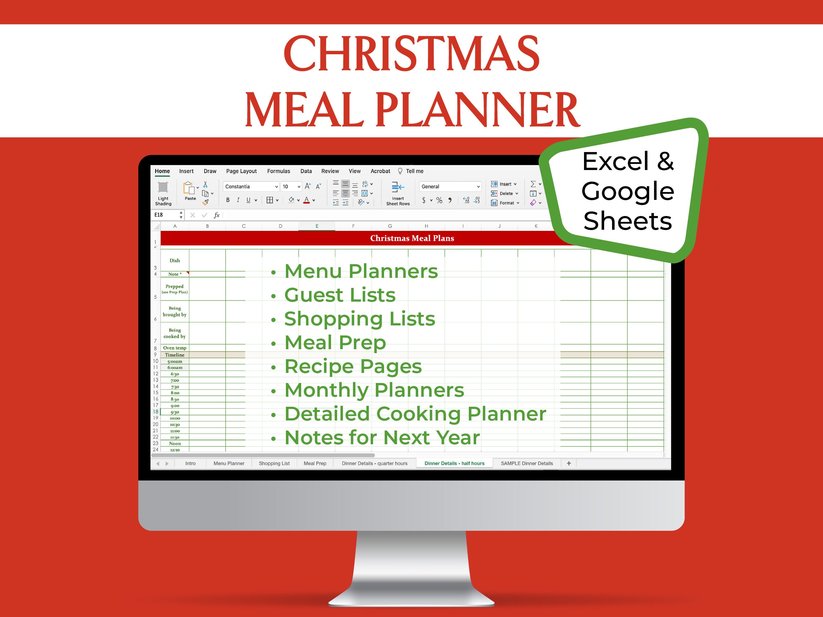 Meal Planner Spreadsheet for Hosting Dinners, Parties and More! Menu ...