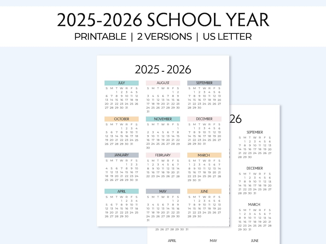 Academic Planner, 2025-2026 School Year Printable, Midyear Calendar ...