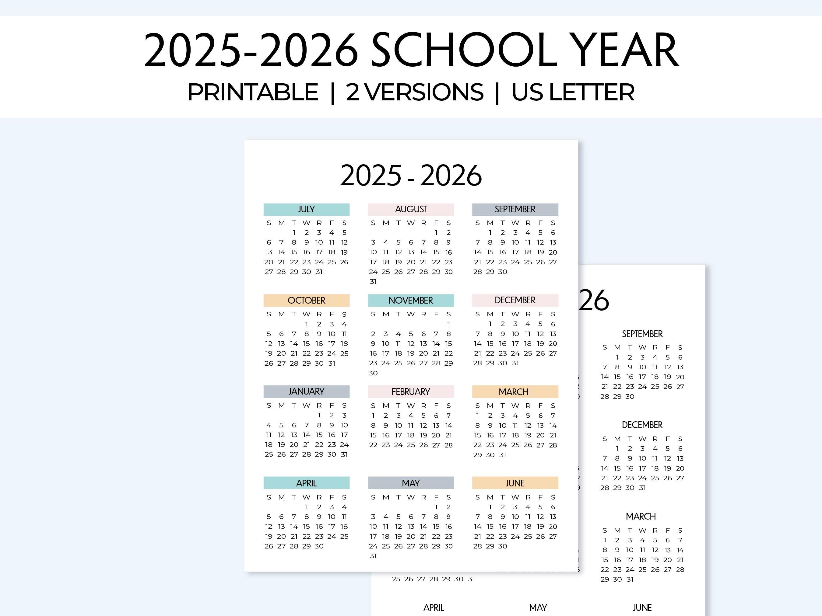 Academic Planner, 2025-2026 School Year Printable, Midyear Calendar ...