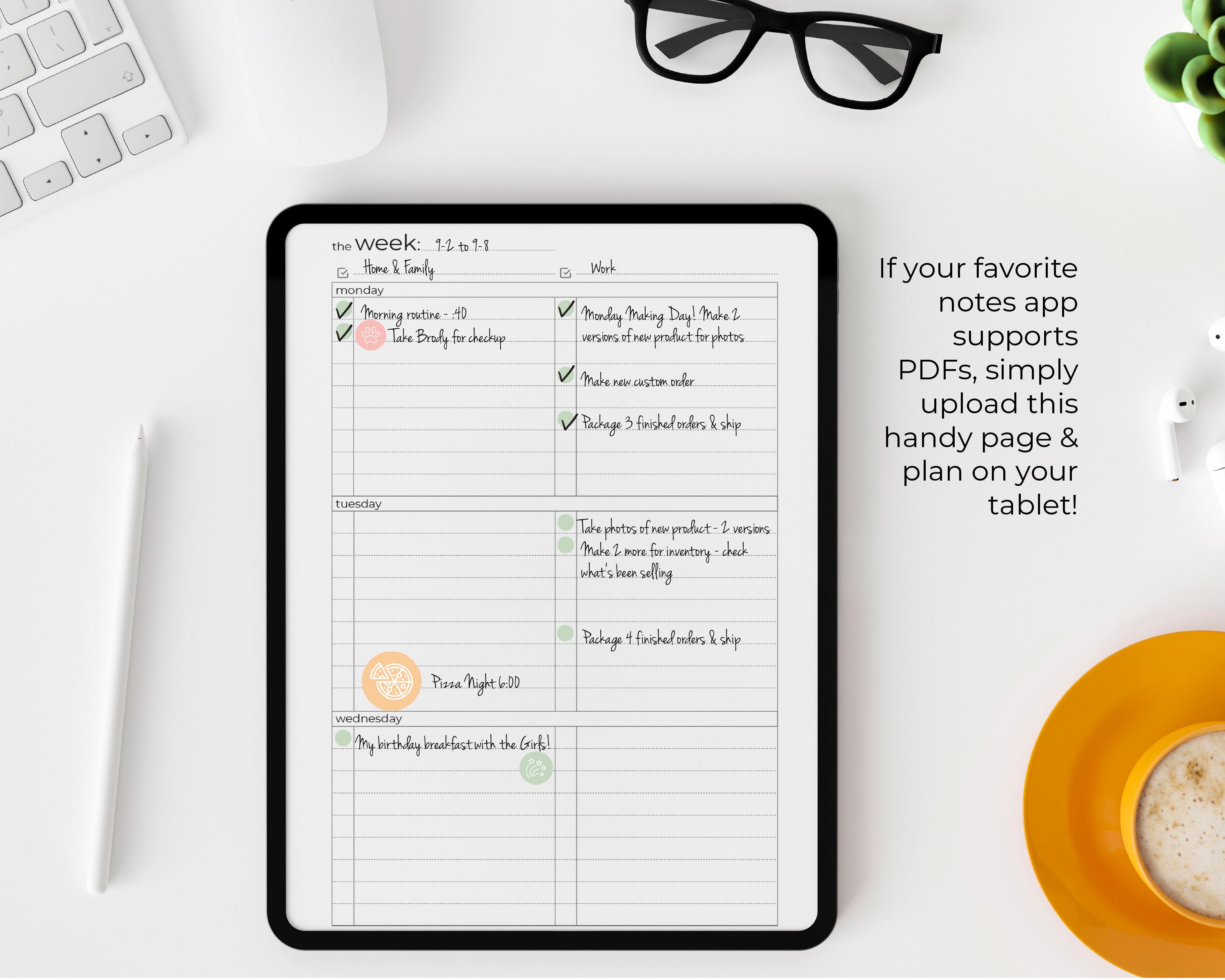 Printable Weekly Planner, Undated Week on 2 Pages, Two-column Layout ...