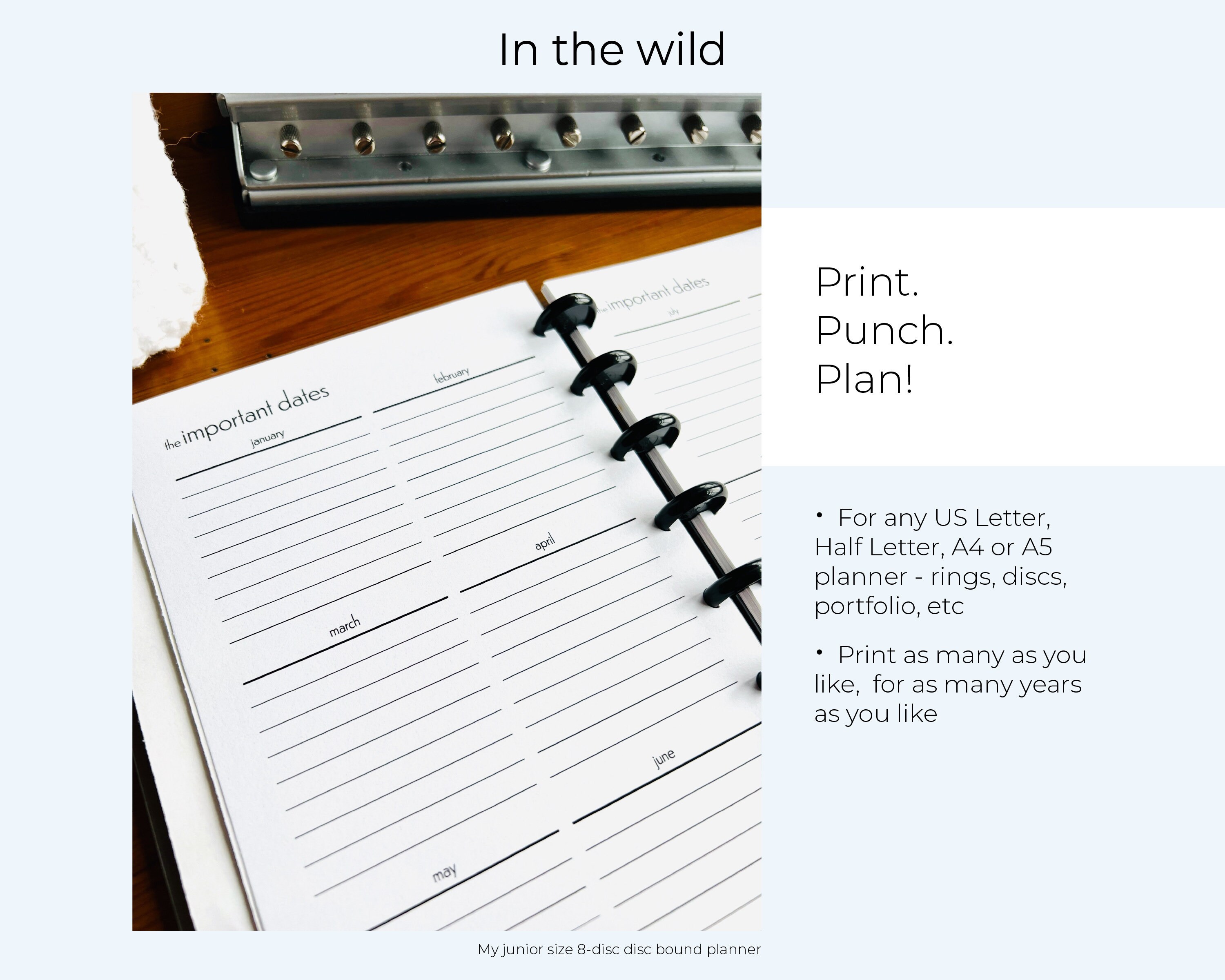 Important Dates Page, Printable List Insert for Letter, Half Letter, A4 ...