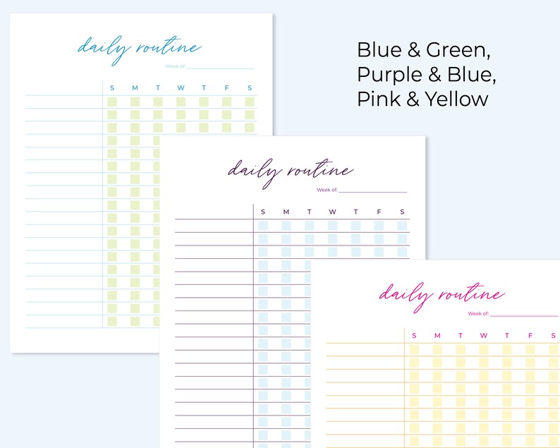 Printable Daily Routine Tracker Five Color Combinations - Etsy