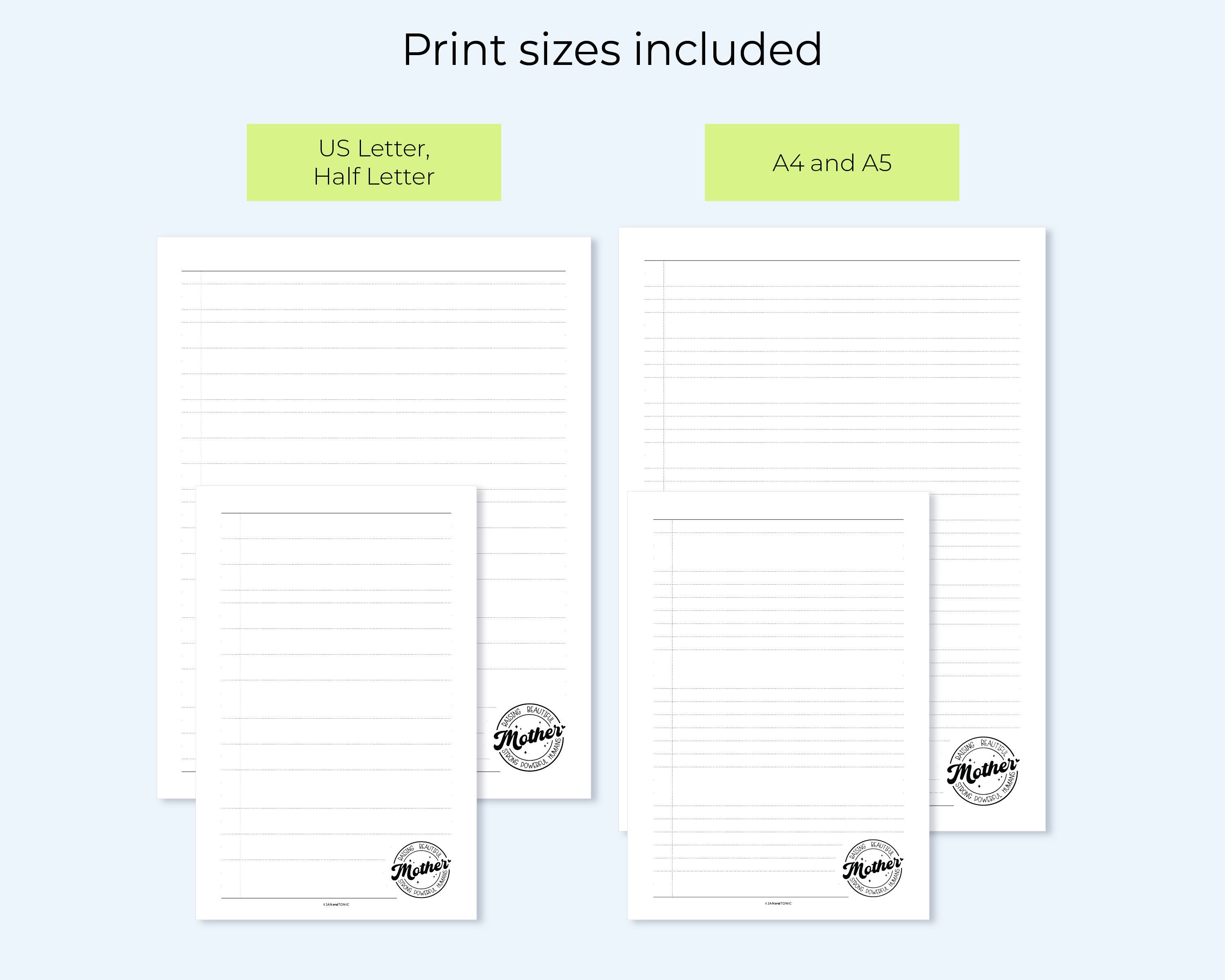 Printable Writing Paper for Moms, Note Paper Planner Inserts for Letter ...