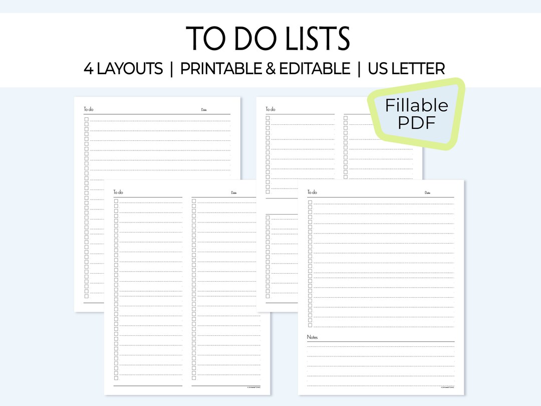 To Do Lists, Printable on Letter, Editable Fillable PDF, Minimalist ...