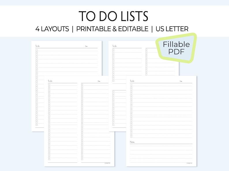 To Do Lists, Printable on Letter, Editable Fillable PDF, Minimalist ...