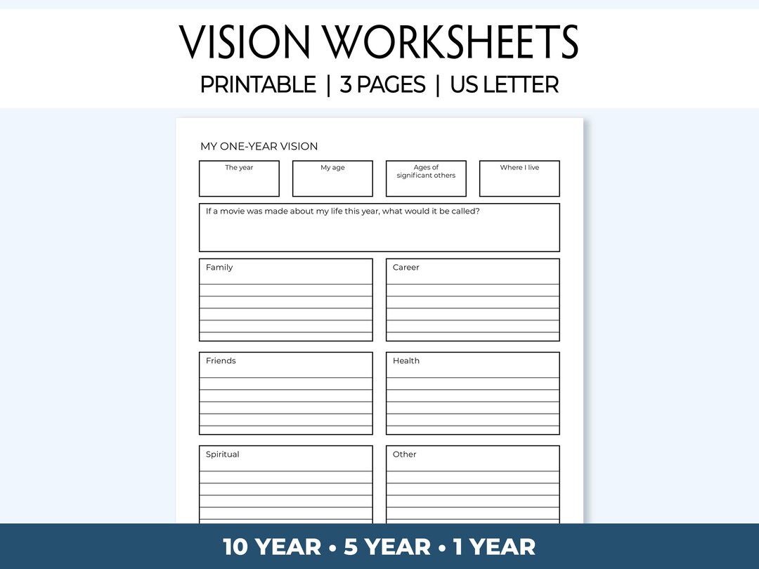 10, 5, and 1-year Vision Worksheets You Can Use Again & Again. New ...