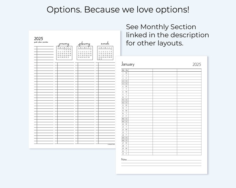 2025 Monthly Calendar, Printable Insert, Minimalist Lined Planner Page ...