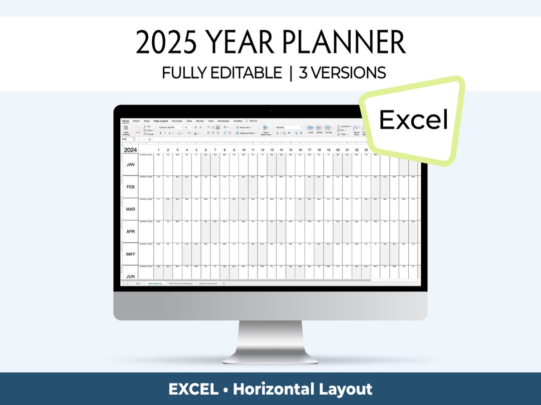 2025 Year Planner Excel Spreadsheet for Habits, Students, Professionals ...