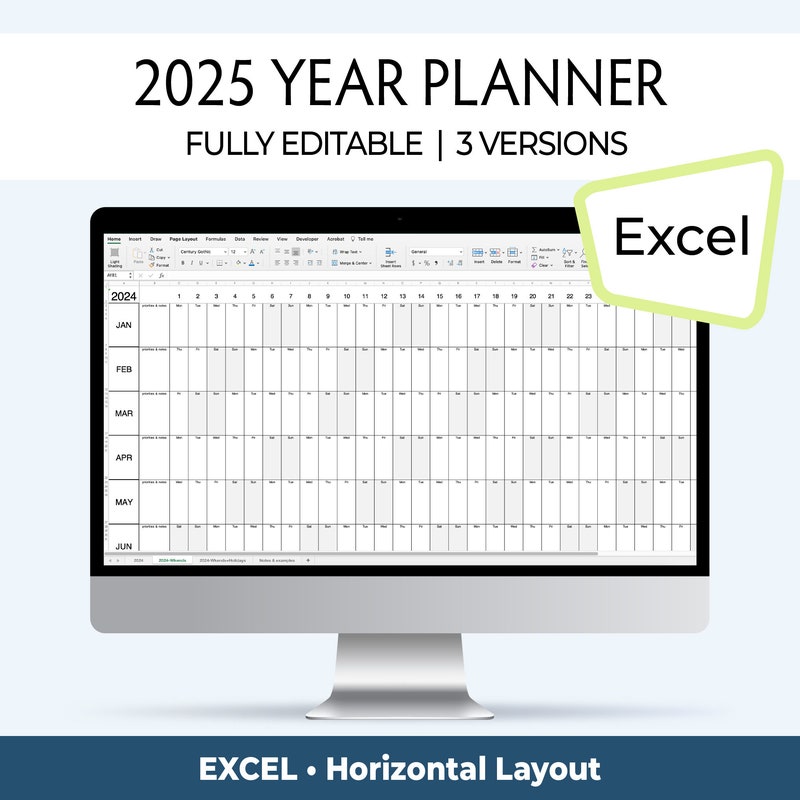 Excel Year Planner 2025 - Etsy