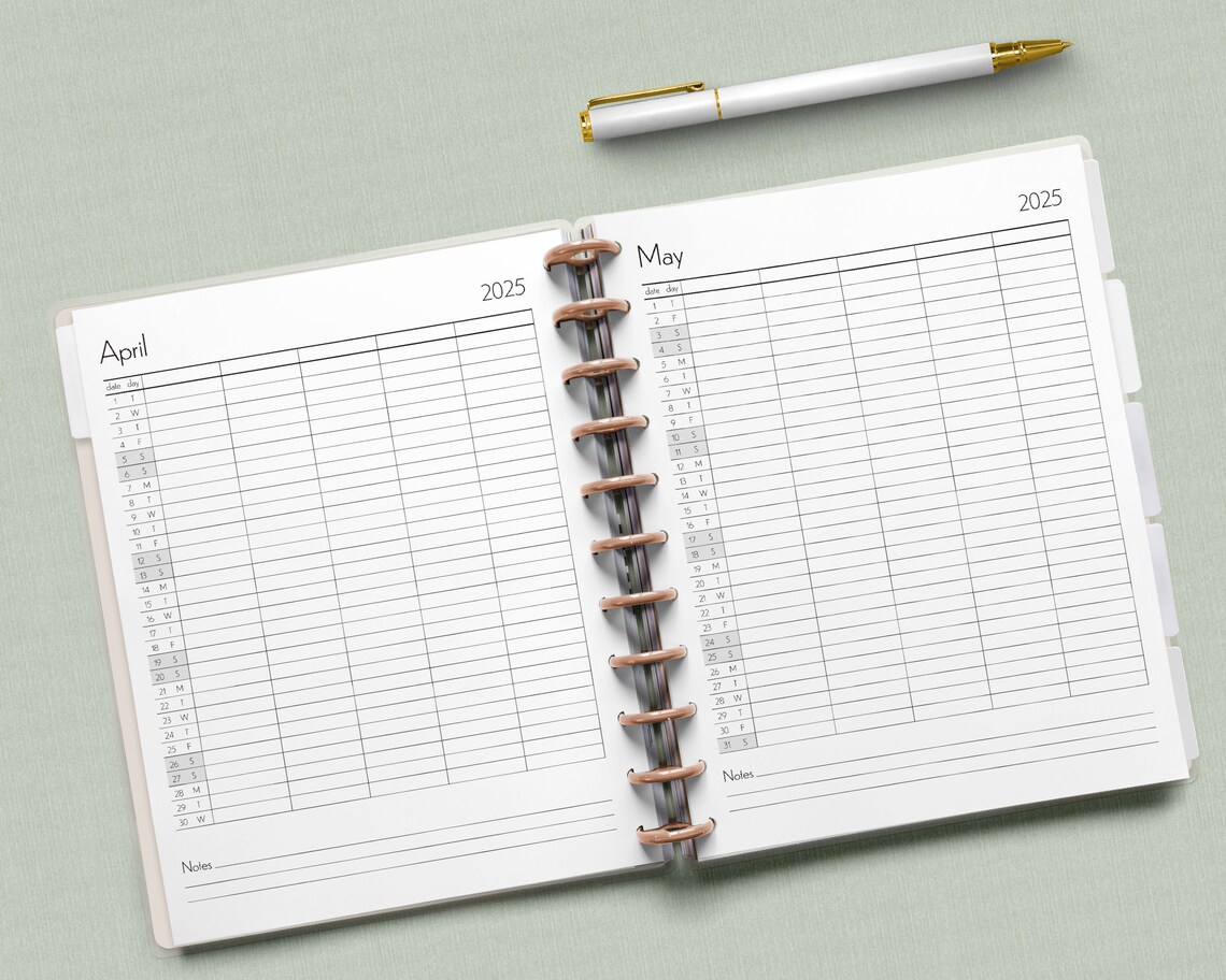 2025 Monthly Planners, 5 Columns for Planning and Tracking. Print on ...