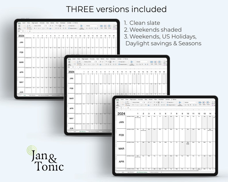 2024 Year Planner Excel Spreadsheet for Habits, Students, Professionals ...