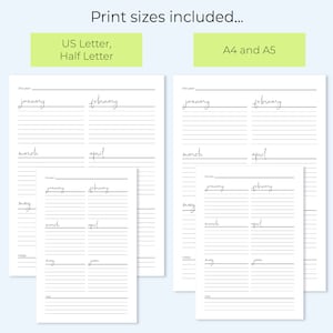 Printable Yearly Planner, Year at a Glance, Minimalist Two Page ...