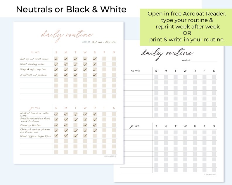 Editable Daily Routine Habit Tracker Monday Start Weekly - Etsy