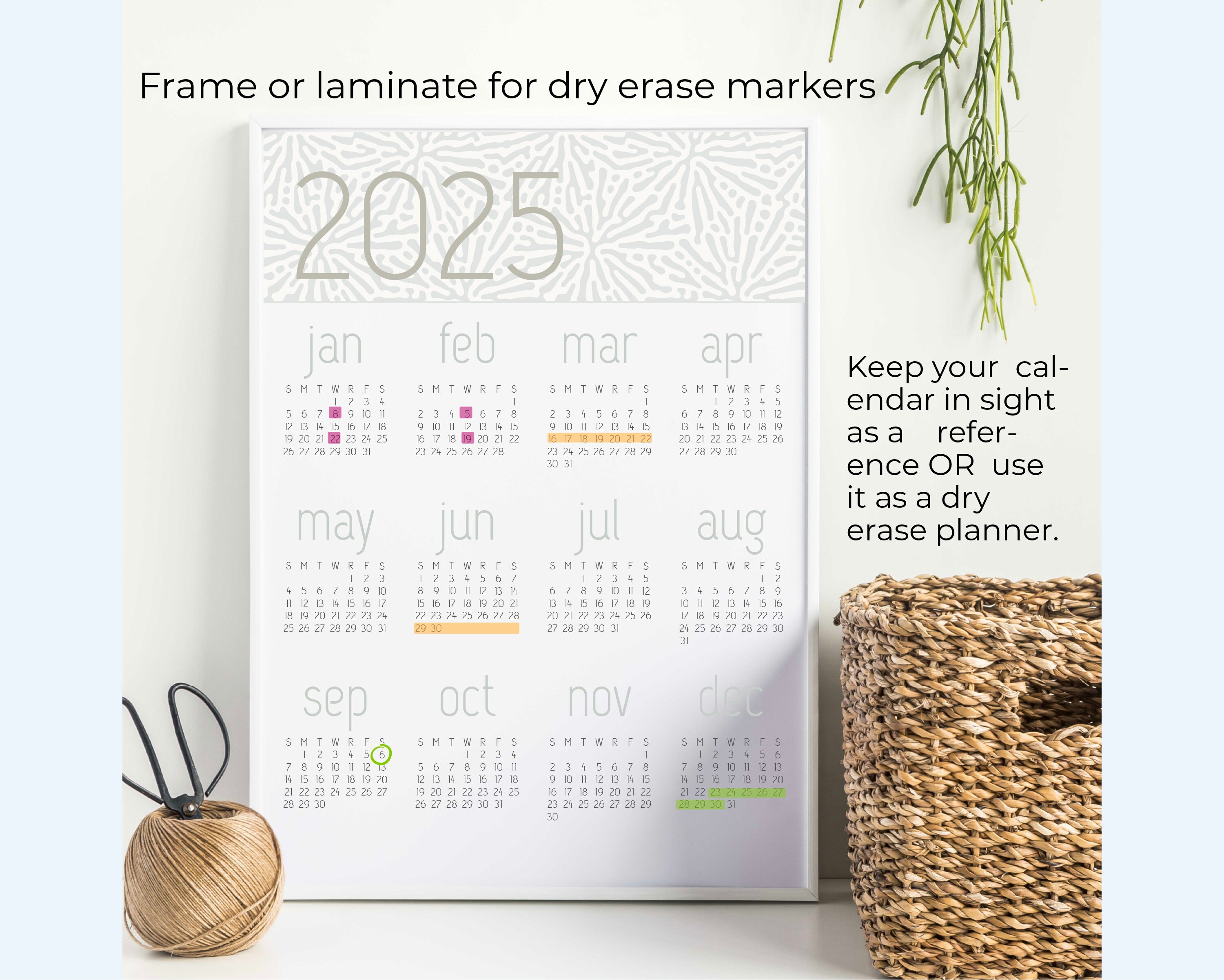 2025 Calendar, Year at a Glance, for Planner, Wall, Bulletin Board ...