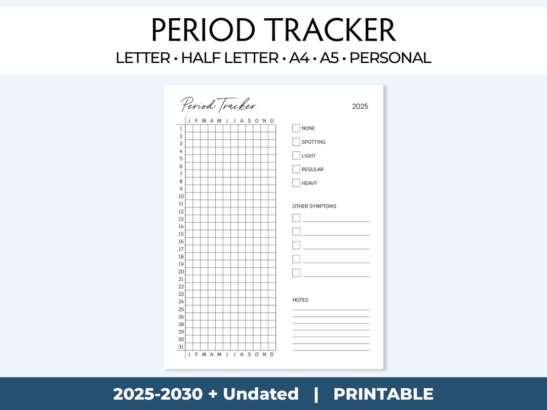 Yearly Period Tracker Printable, Ovulation and Fertility Log, Menstrual ...