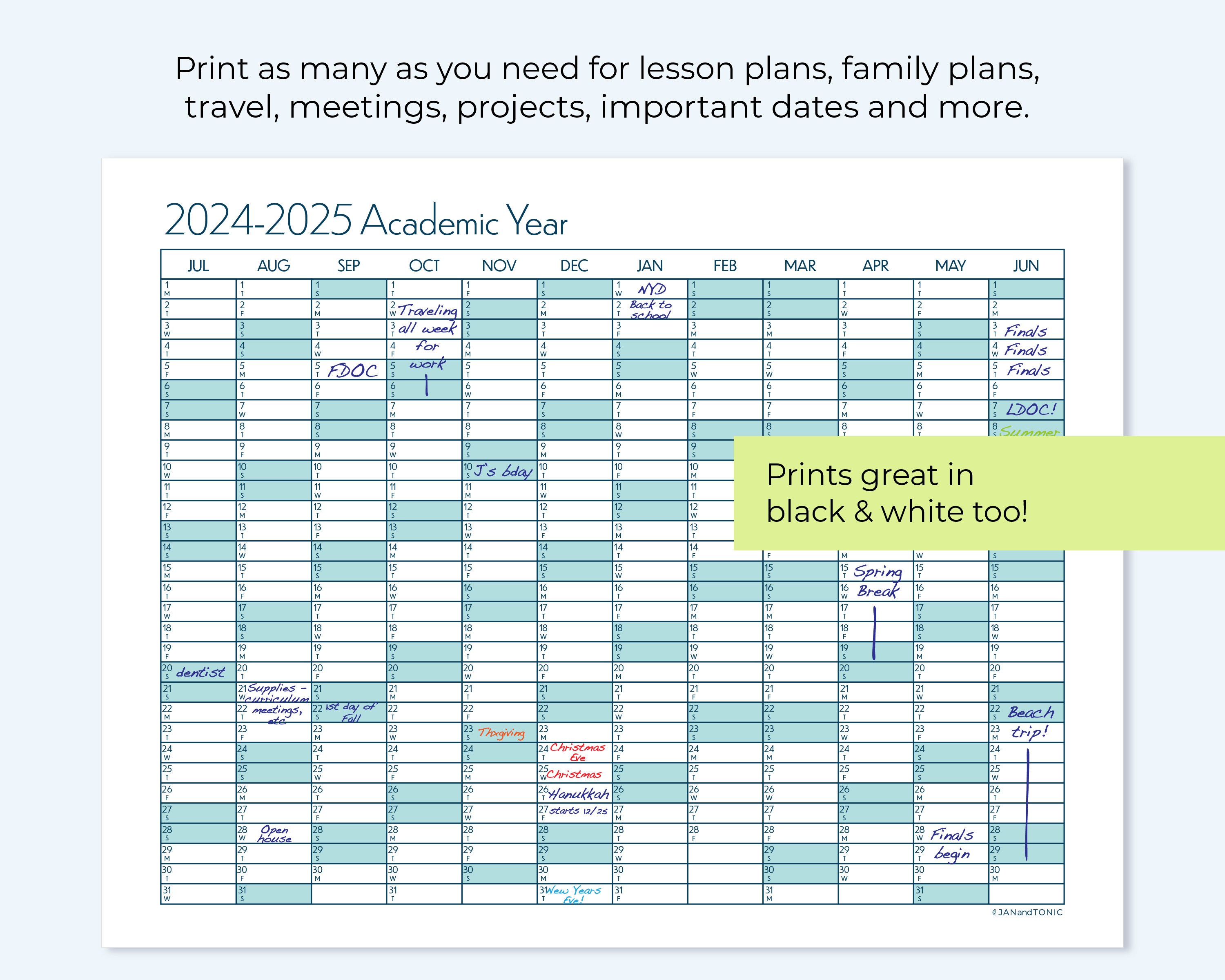 Academic Planner 2024-2025 Year and Monthly Printable, Homeschool ...
