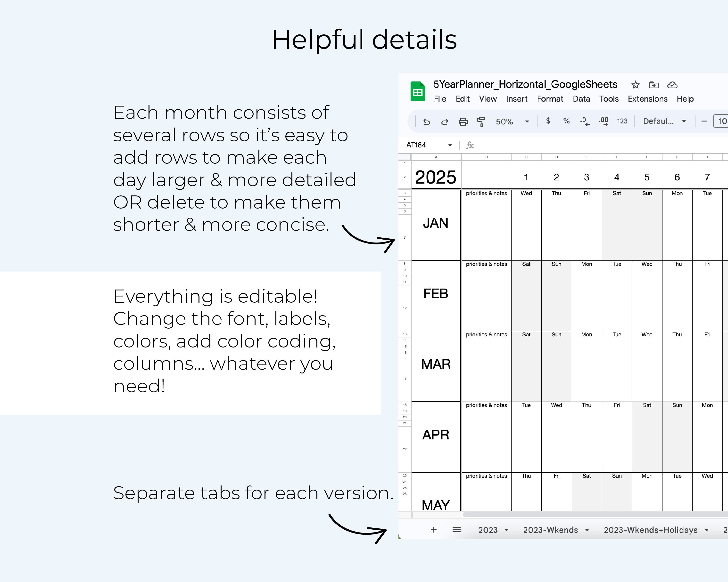 Year Planner Google Sheet Family School Professional - Etsy