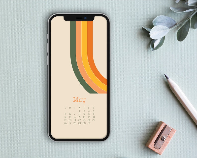 Phone Wallpapers, Groovy Retro 70s, 2024 Monthly Calendar Lock Screens ...