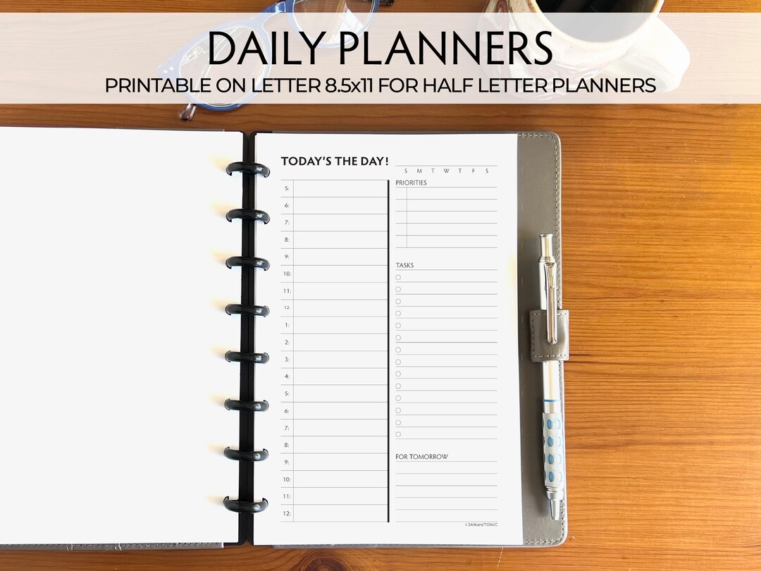 Printable Daily Planner, Print on 8.5x11 and Cut to Half Letter Size ...