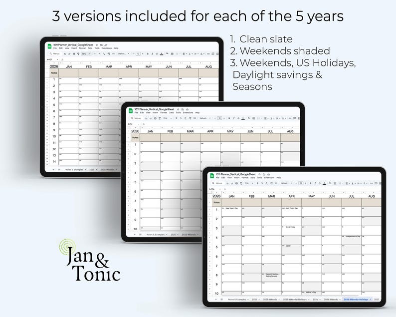 10 Year Planner Google Sheet, Family, School, Teaching, Travel, Annual ...