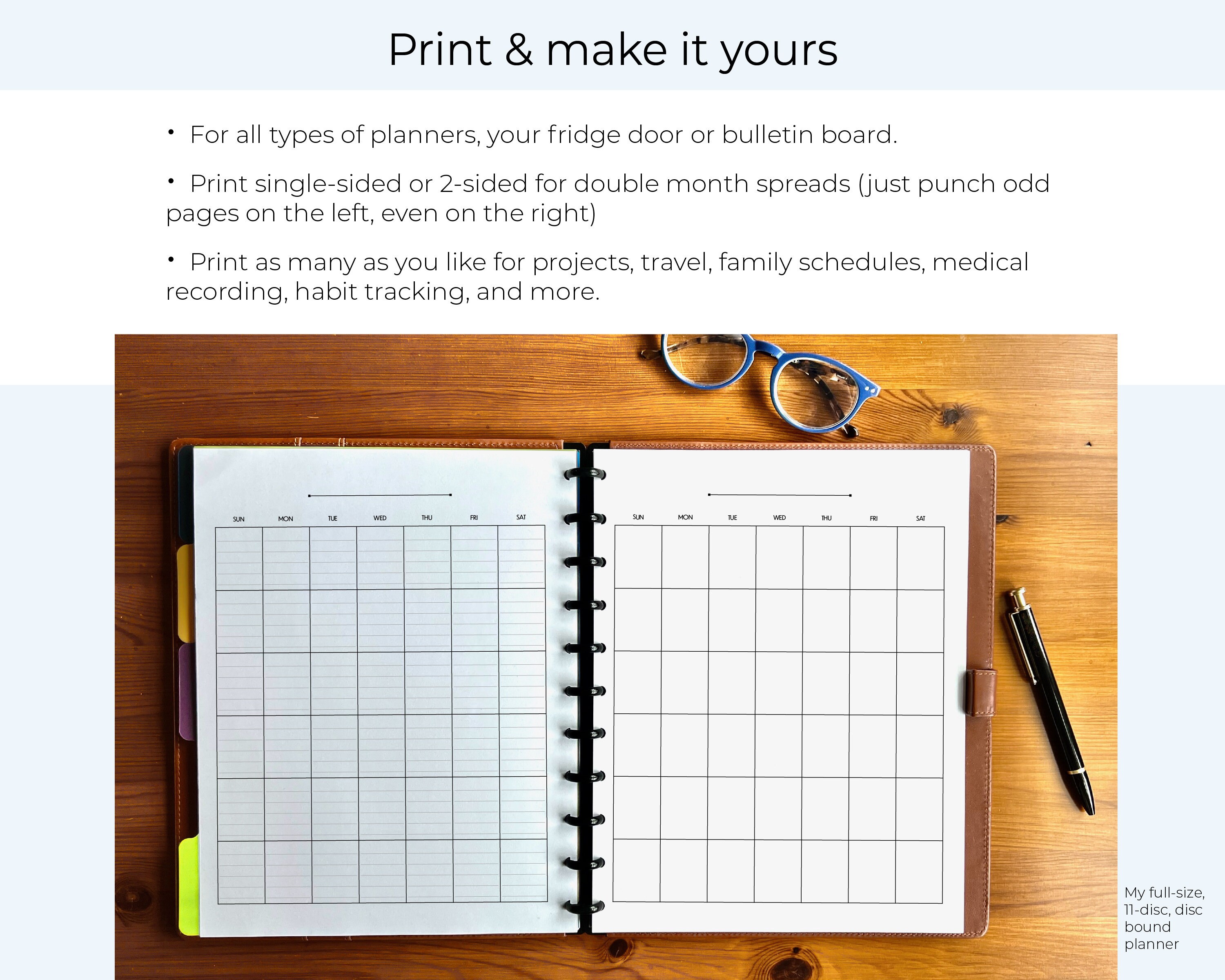 Printable Lined Monthly Calendar Insert, Undated, Perpetual Planner ...