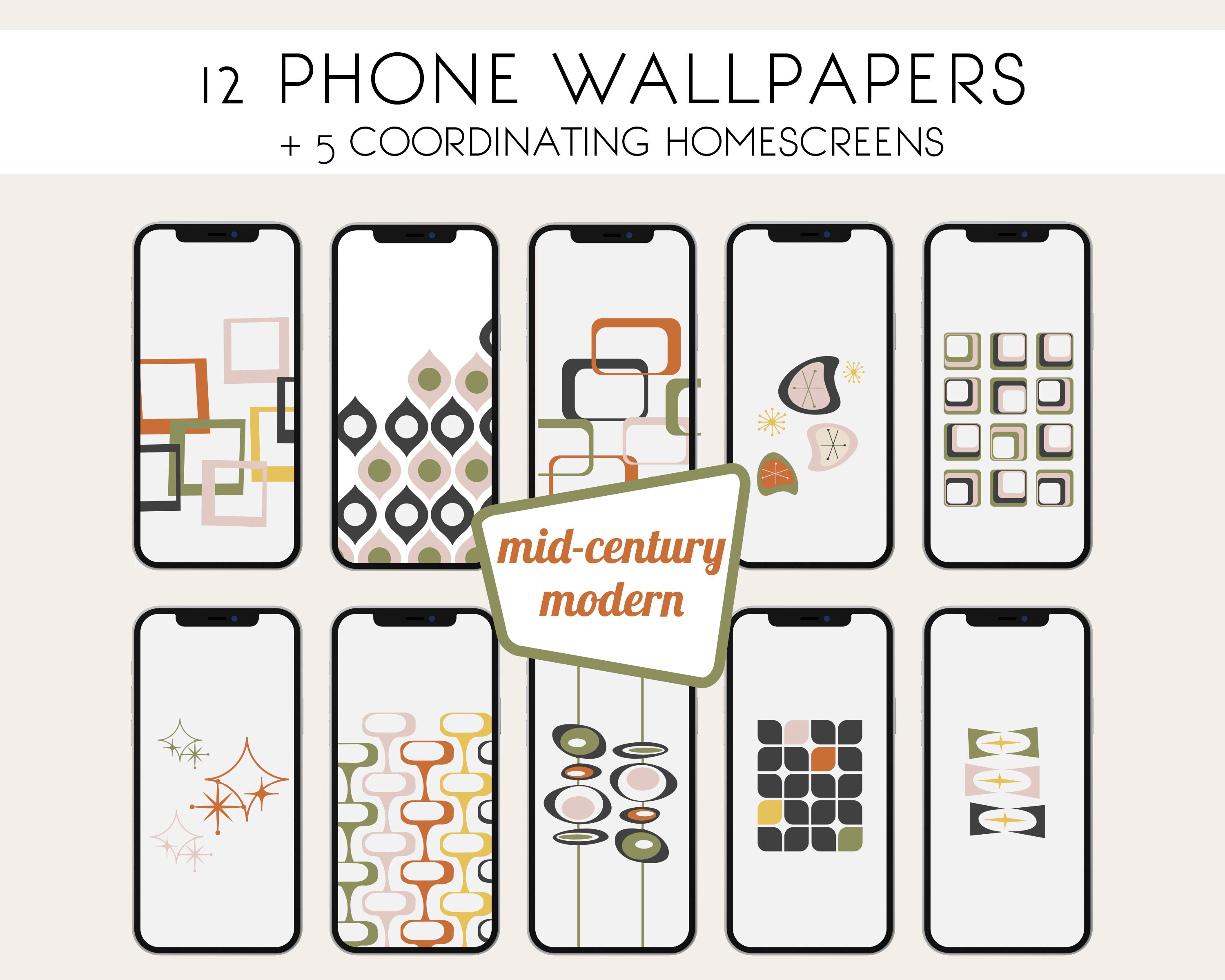 Phone Wallpapers, Mid-century Modern, 12 MCM Lock Screen Designs With 5 ...