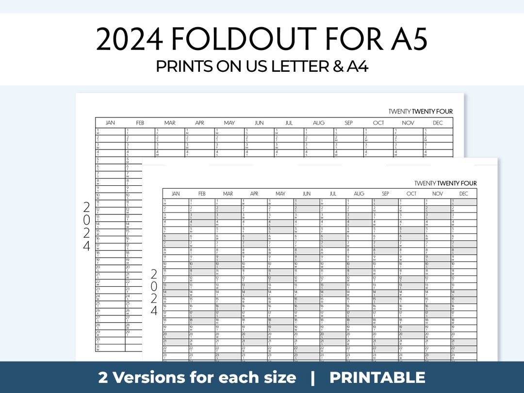 2024 Year Printable Planner, Foldout for A5 Planners, Prints on US ...