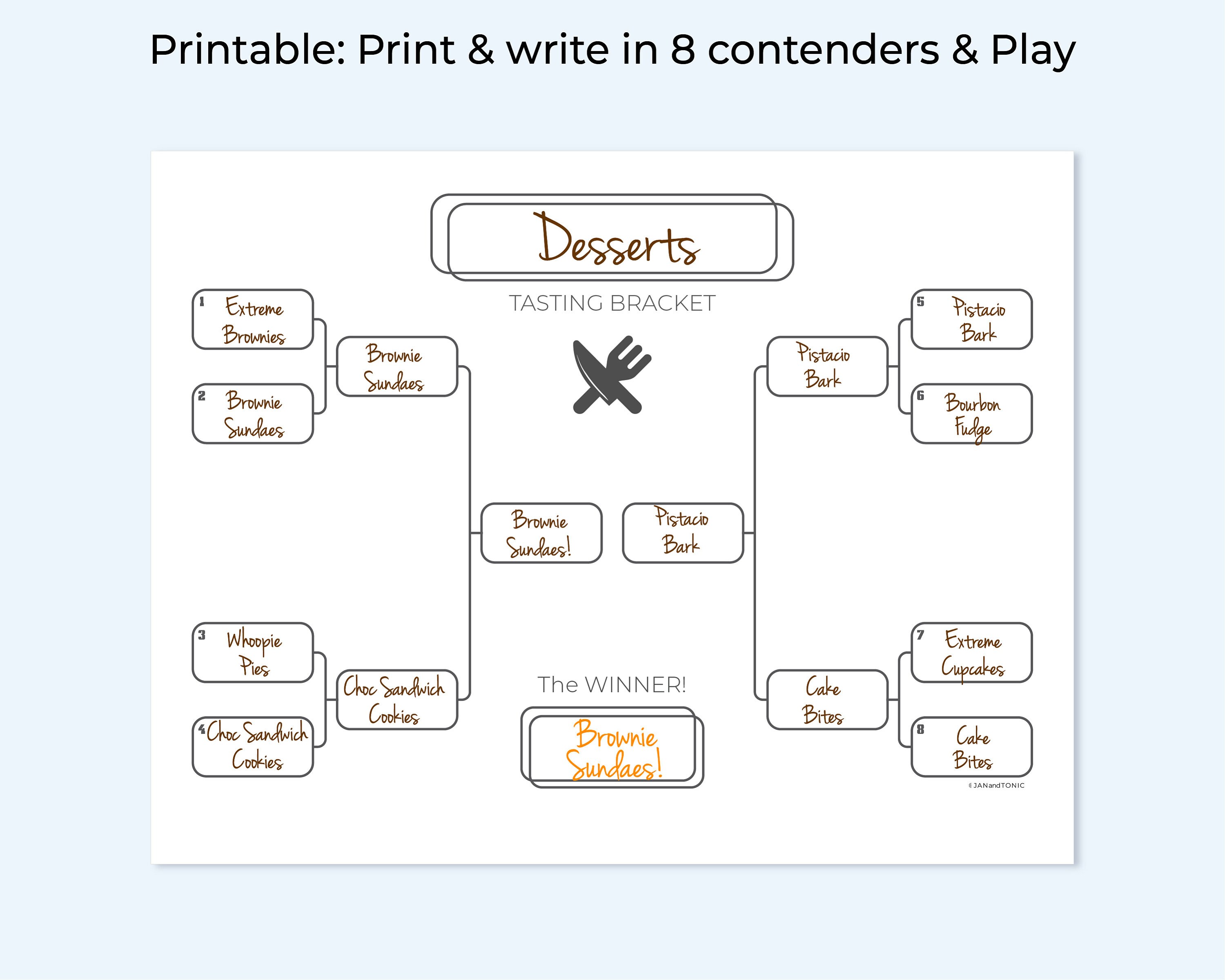 Printable Tasting Bracket for Game Day, Tournament Parties, Holidays ...