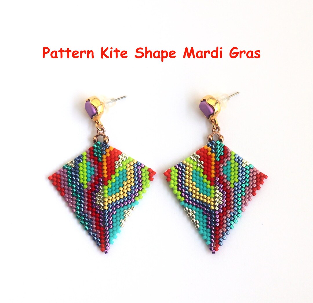 Pattern, Instruction Kite Shape Earrings Mardi Gras, Beading, Miyuki ...