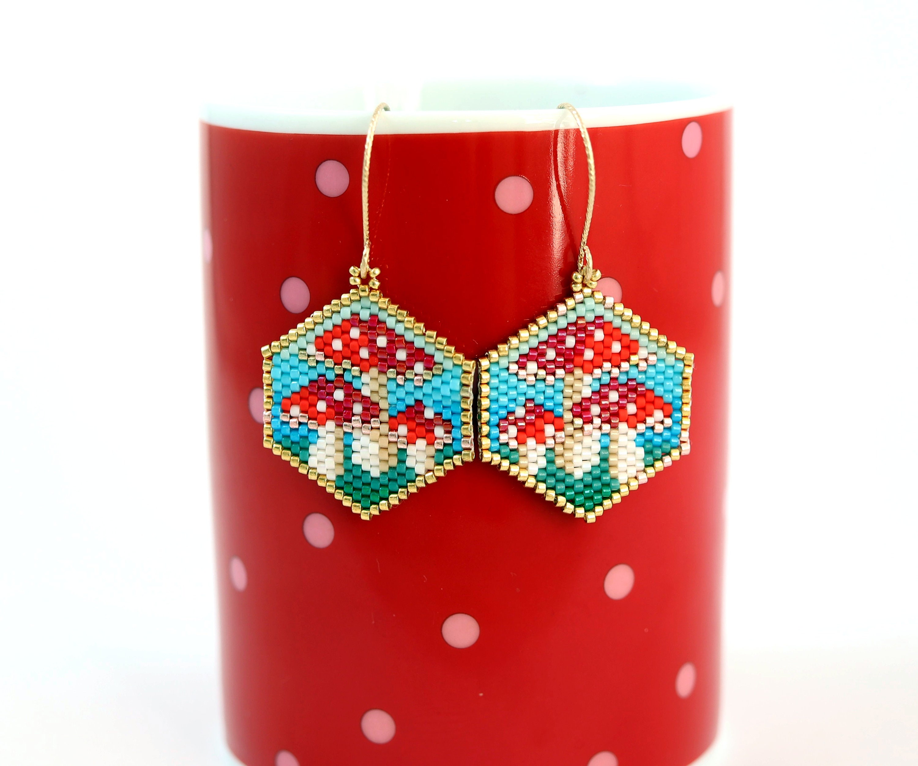Beading Pattern Diagram Toadstool Hexagon Earrings and Ornament, Miyuki ...