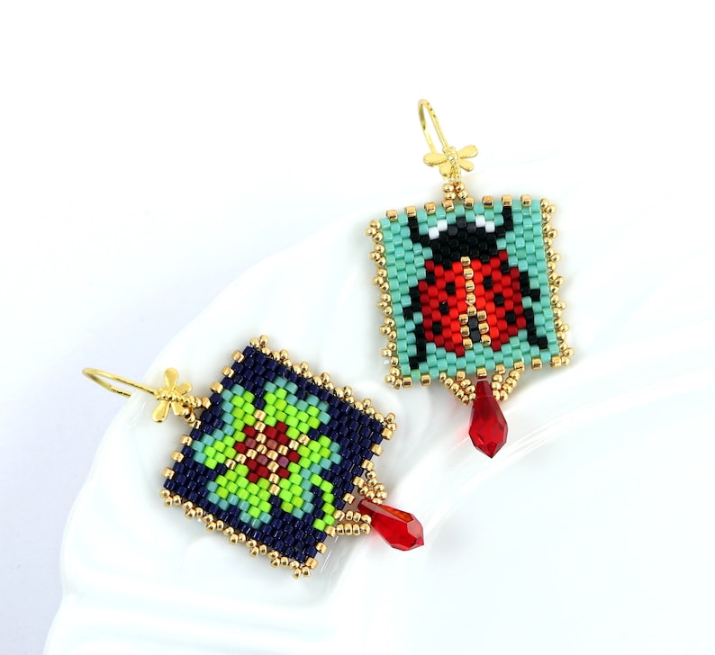 Beading Pattern, Diagram "lucky Tiles" Clover, Toadstool, Ladybug ...