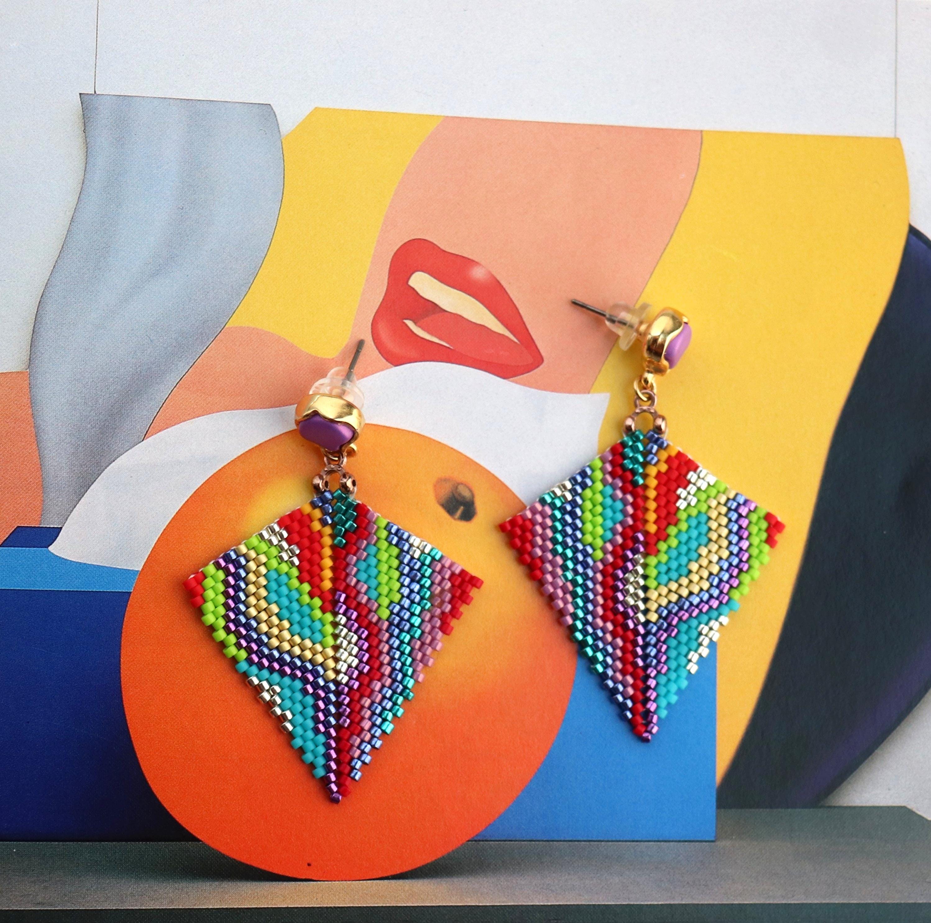 Pattern, Instruction Kite Shape Earrings Mardi Gras, Beading, Miyuki ...