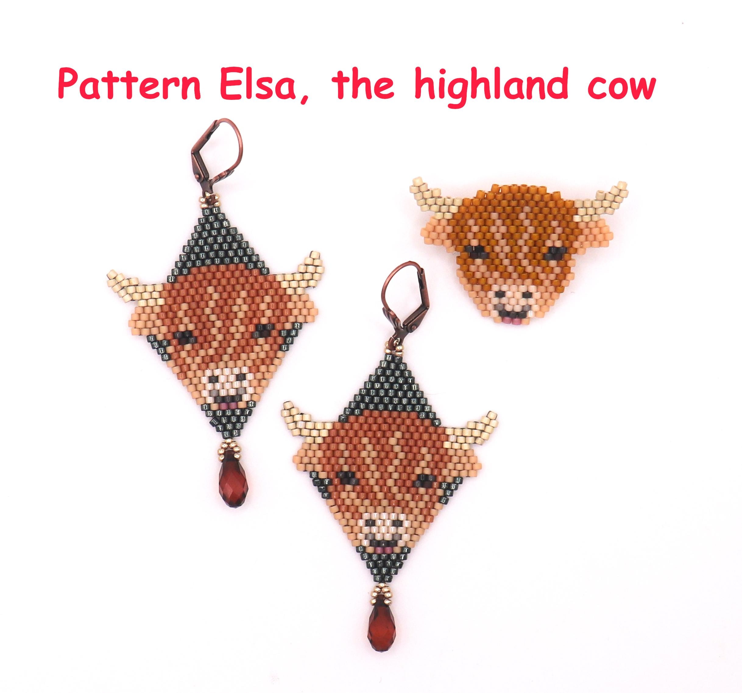 Beading Pattern, Diagram, Highland Cow Elsa, Brick Stitch, Peyote ...