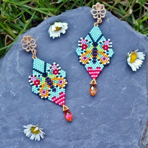 Hello Spring Rhombus Pattern Diagram Butterfly Brick Stitch, Word Chart ...