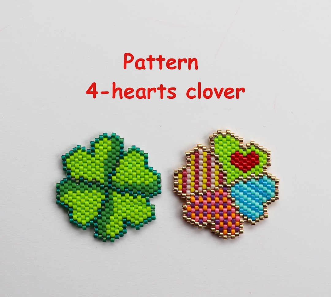 Pattern, Diagram 4-hearts Clover, 2 Versions, Beading, Bead, Peyote ...