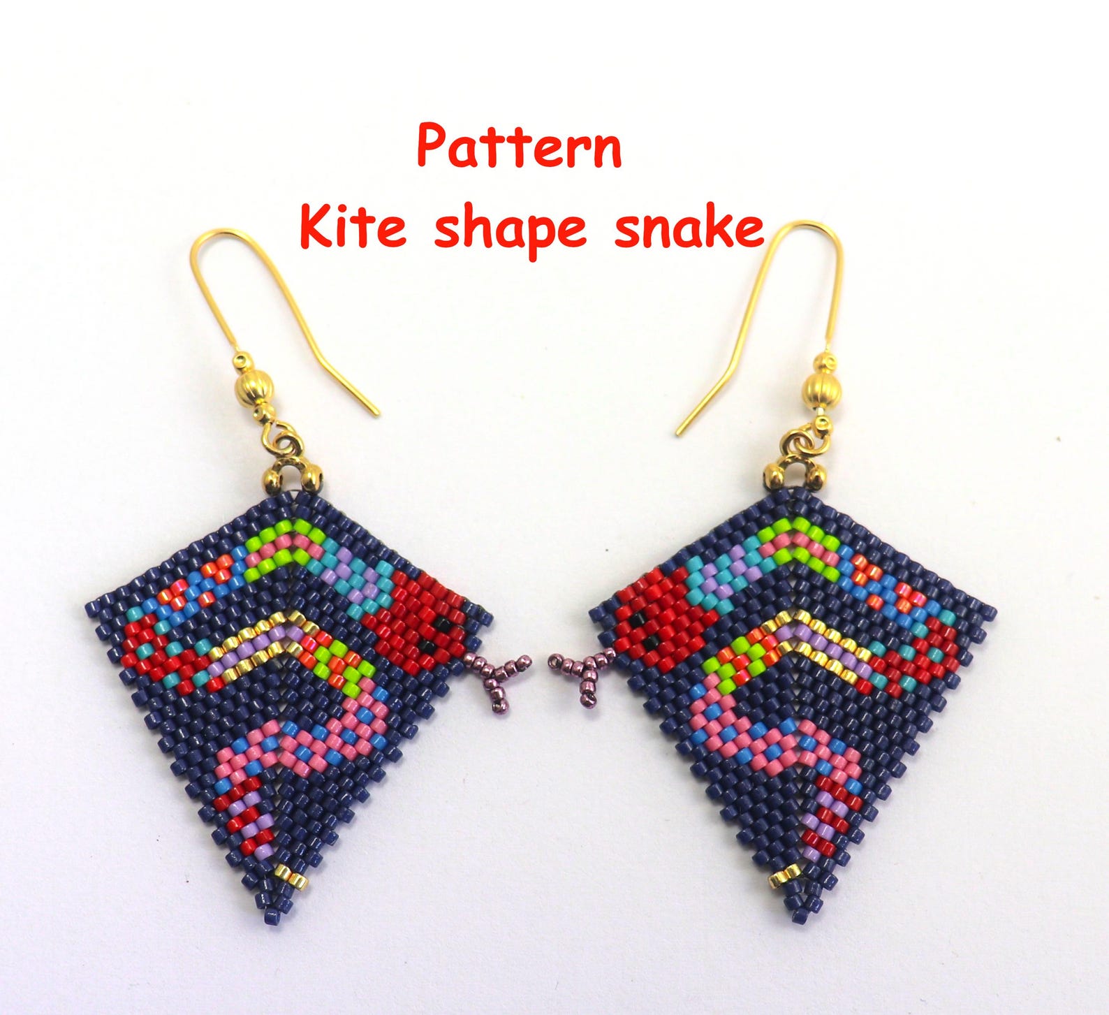 Pattern, Diagram, Instruction Kite Shape Earrings Snake, English ...