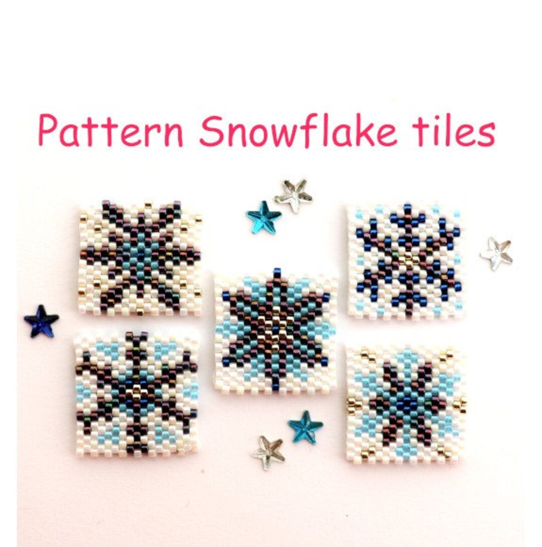 Pattern, Diagram Snowflake Tiles, English Language, Odd Count Peyote Stitch, Miyuki Delicas ...