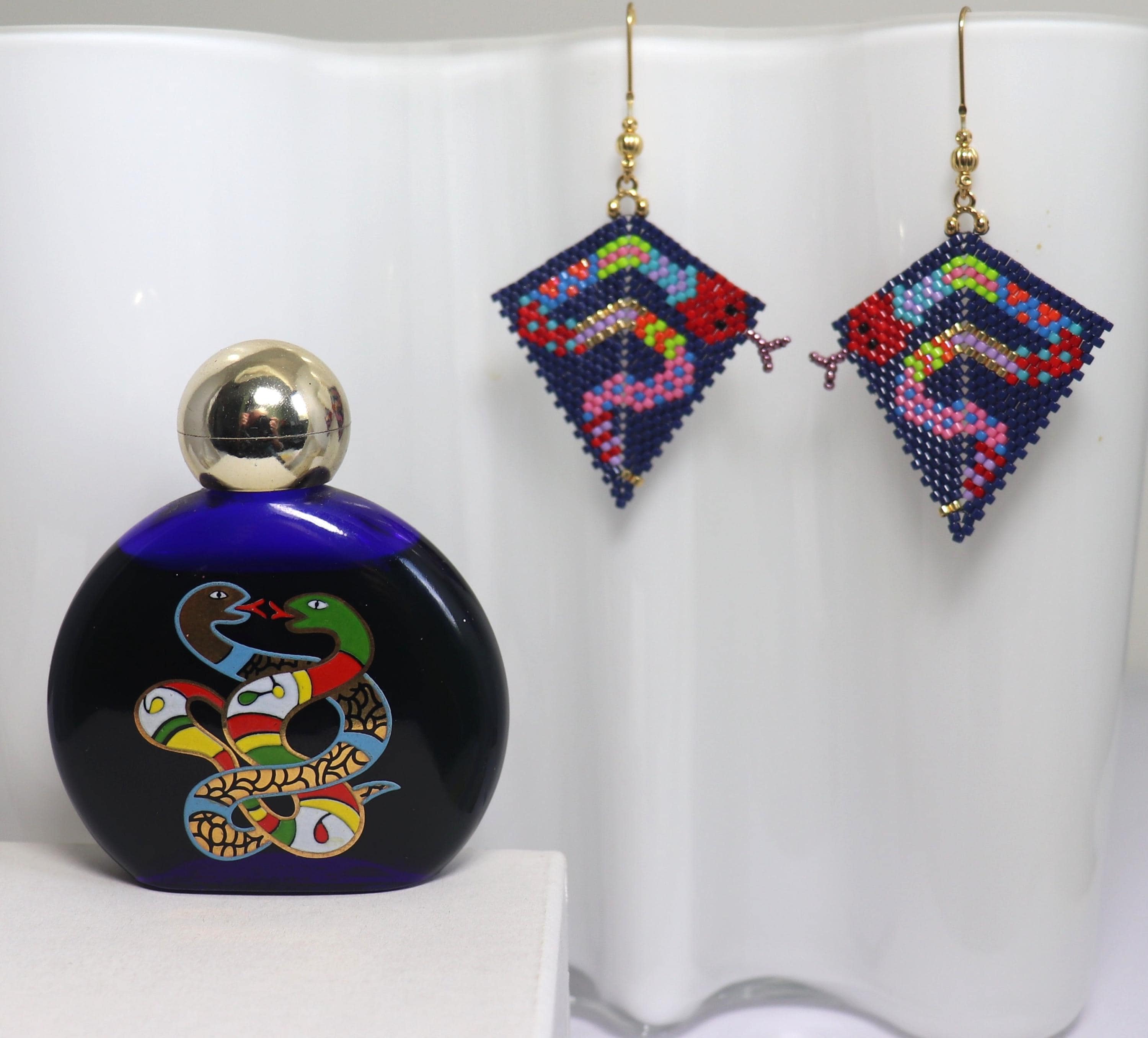 Pattern, Diagram, Instruction Kite Shape Earrings Snake, English ...