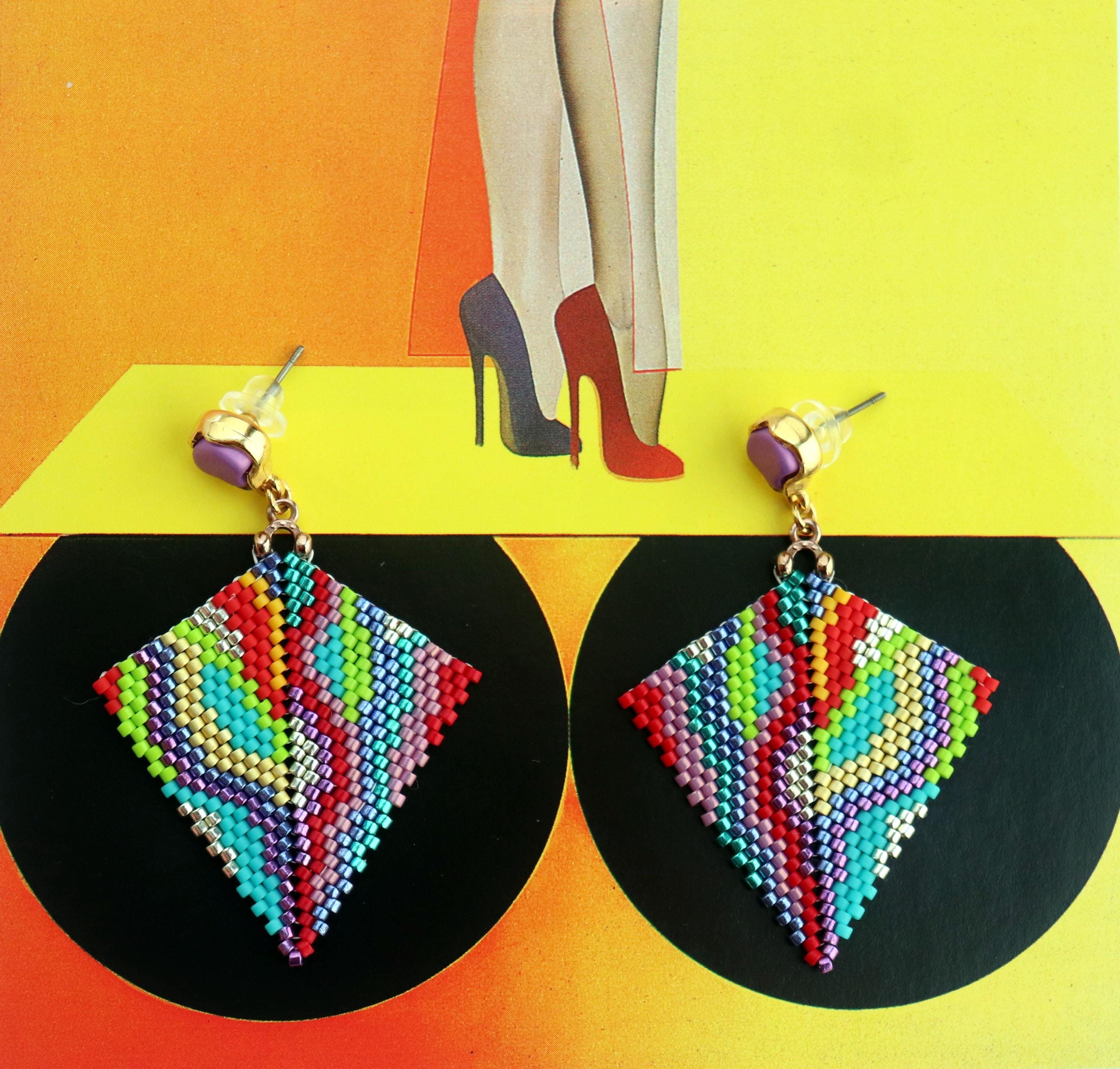 Pattern, Instruction Kite Shape Earrings Mardi Gras, Beading, Miyuki ...