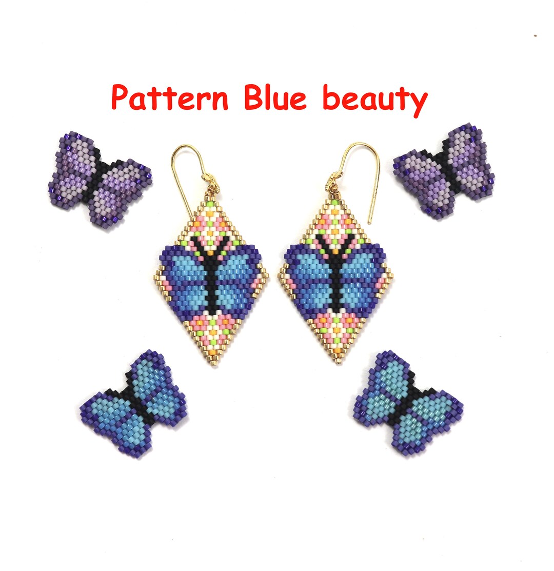 Pattern, Diagram Blue Beauty, Butterfly Rhombus, Brick Stitch, English Language, Miyuki Delicas ...