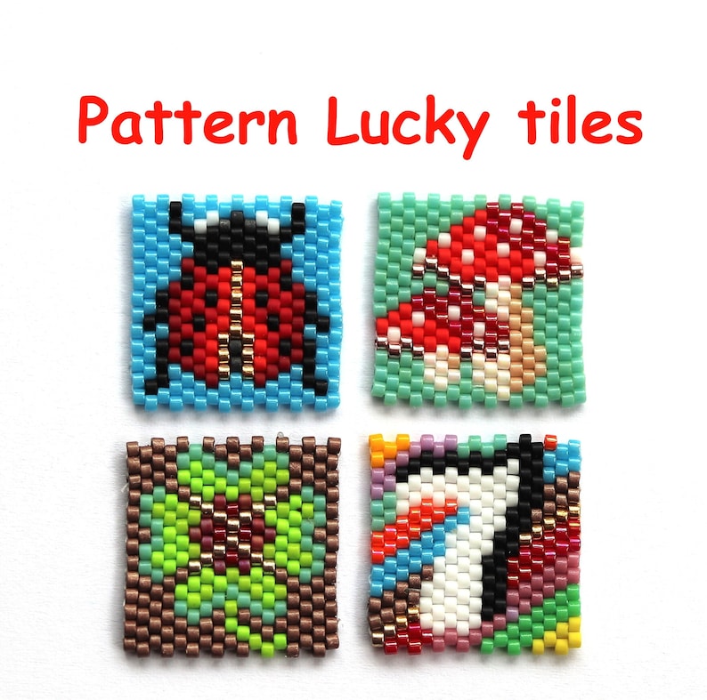 Beading Pattern, Diagram "lucky Tiles" Clover, Toadstool, Ladybug ...