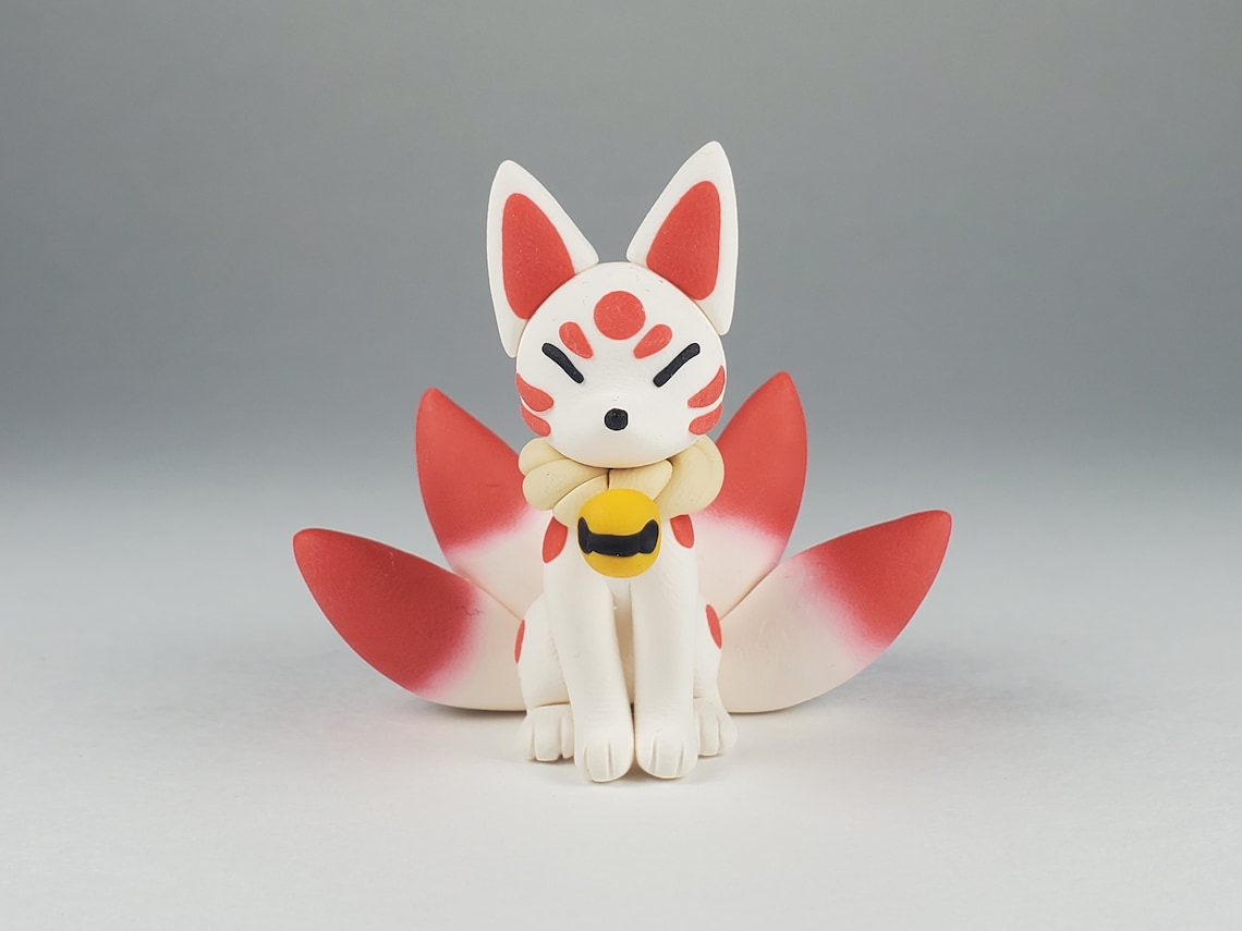 Flame Kitsune Handmade Polymer Clay Japanese Yokai Mystical | Etsy