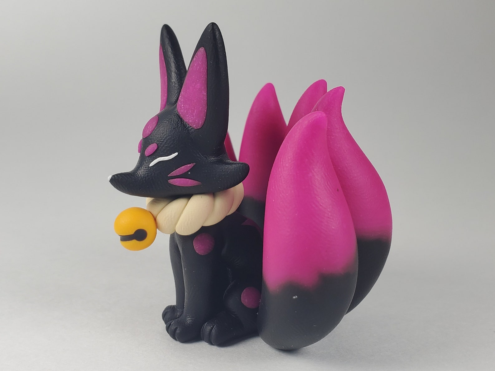 Shadow Kitsune Handmade Polymer Clay Japanese Yokai Mystical Figurine ...