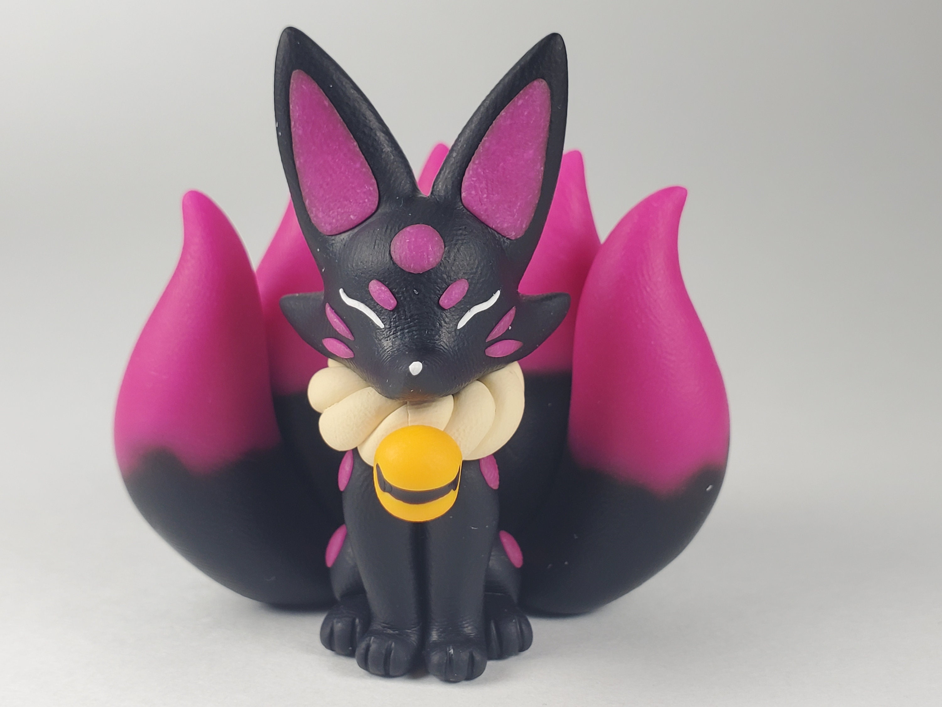 Shadow Kitsune Handmade Polymer Clay Japanese Yokai Mystical Figurine ...