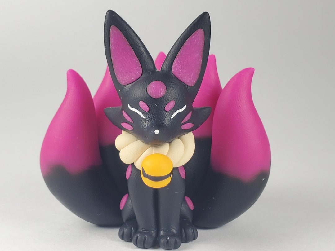 Shadow Kitsune Handmade Polymer Clay Japanese Yokai Mystical Figurine ...