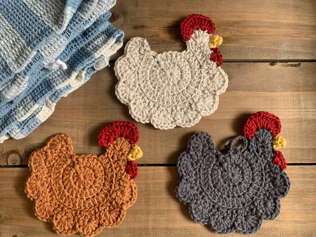 Farmhouse Chicken Crochet Coasters- 100% Cotton- Handmade- Tea Towels ...