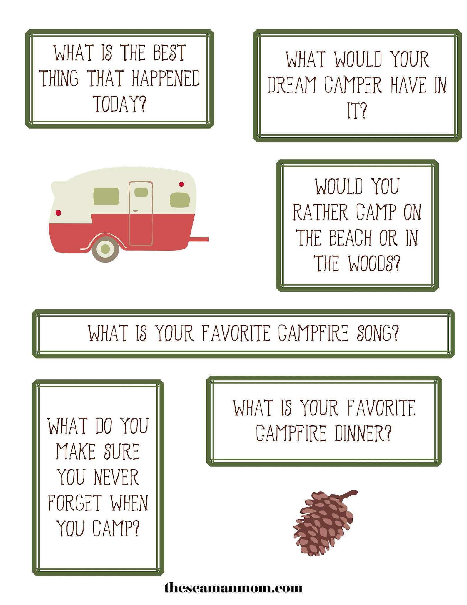 Campfire Chat Starters Printable Pack, Campfire Games, Campfire Ideas ...